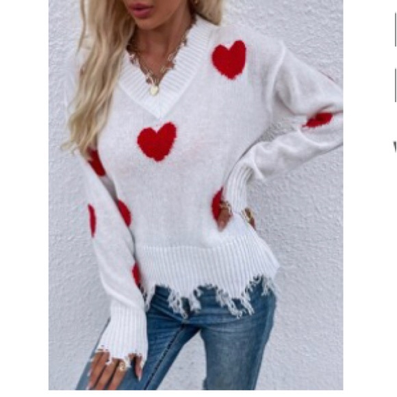 Sweaters | Distressed Hearts Valentines Day Sweater Large | Poshmark